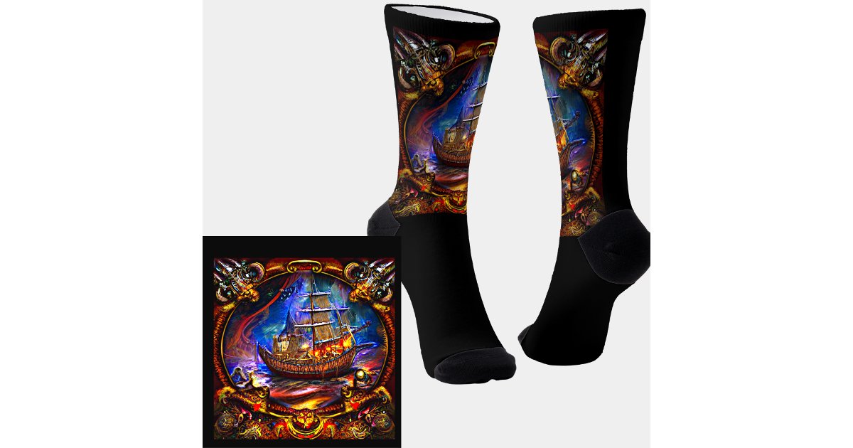 Fantasy Pirate Ship Under Attack through Porthole Socks | Zazzle