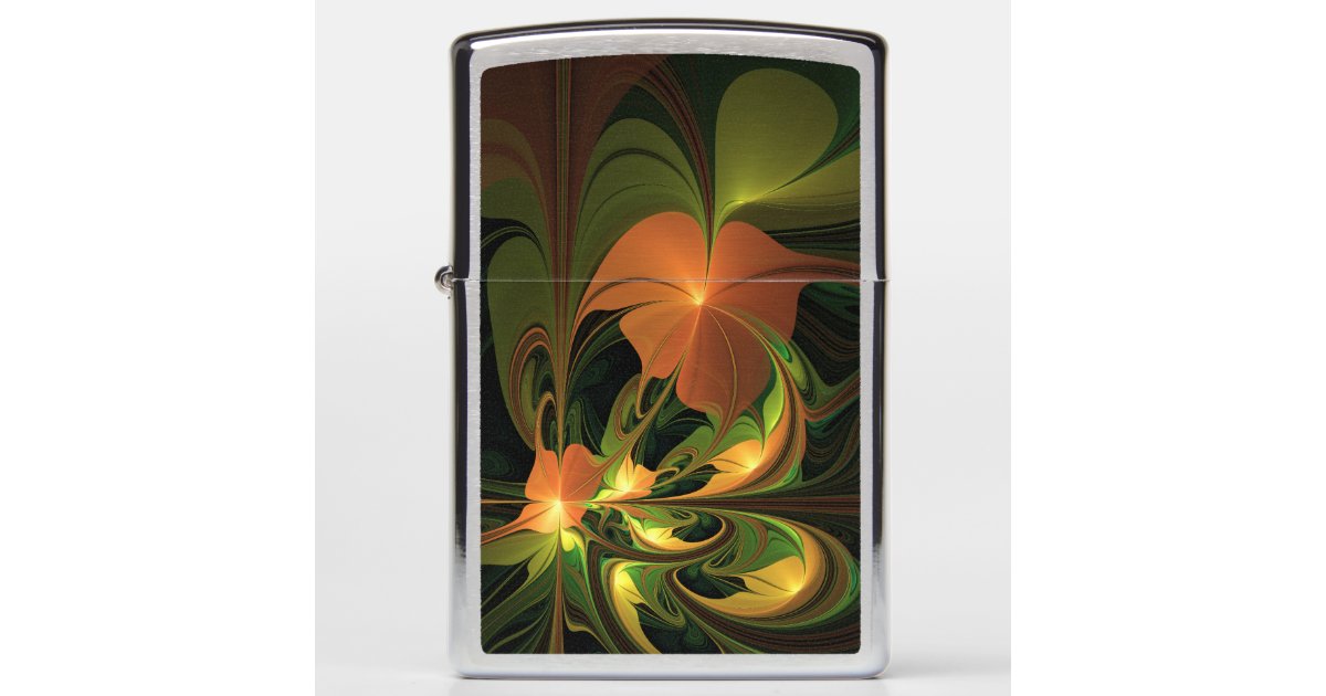 Fantasy Plant Abstract Green Rust Brown Fractal Zippo Lighter | Zazzle