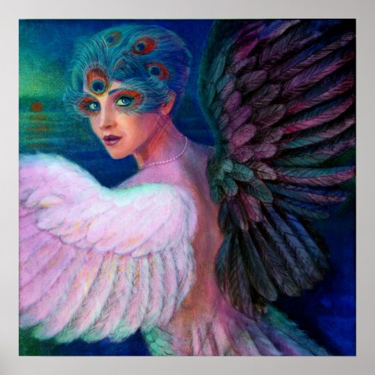 Fantasy Poster Peacock Feather Lady Art Dark Angel | Zazzle.com