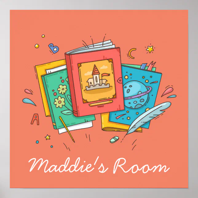 Fantasy reading book cute kids room poster | Zazzle