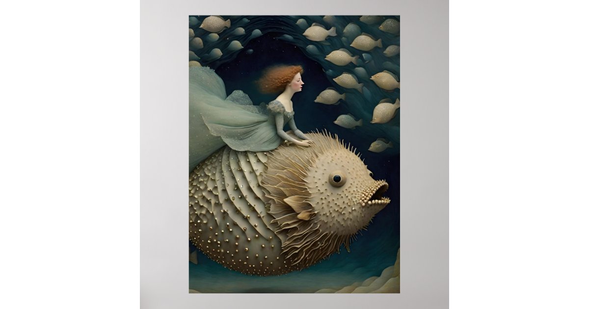 Fantasy Ride on a Pufferfish Poster | Zazzle