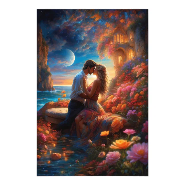 Fantasy Romance AP51 Couple Moon Photo Print | Zazzle