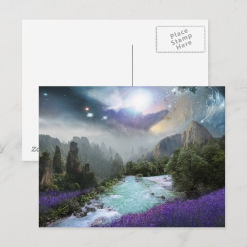 Fantasy Scenic Landscape with Rivers and Mountains Postcard | Zazzle