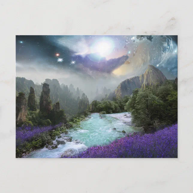 Fantasy Scenic Landscape with Rivers and Mountains Postcard | Zazzle