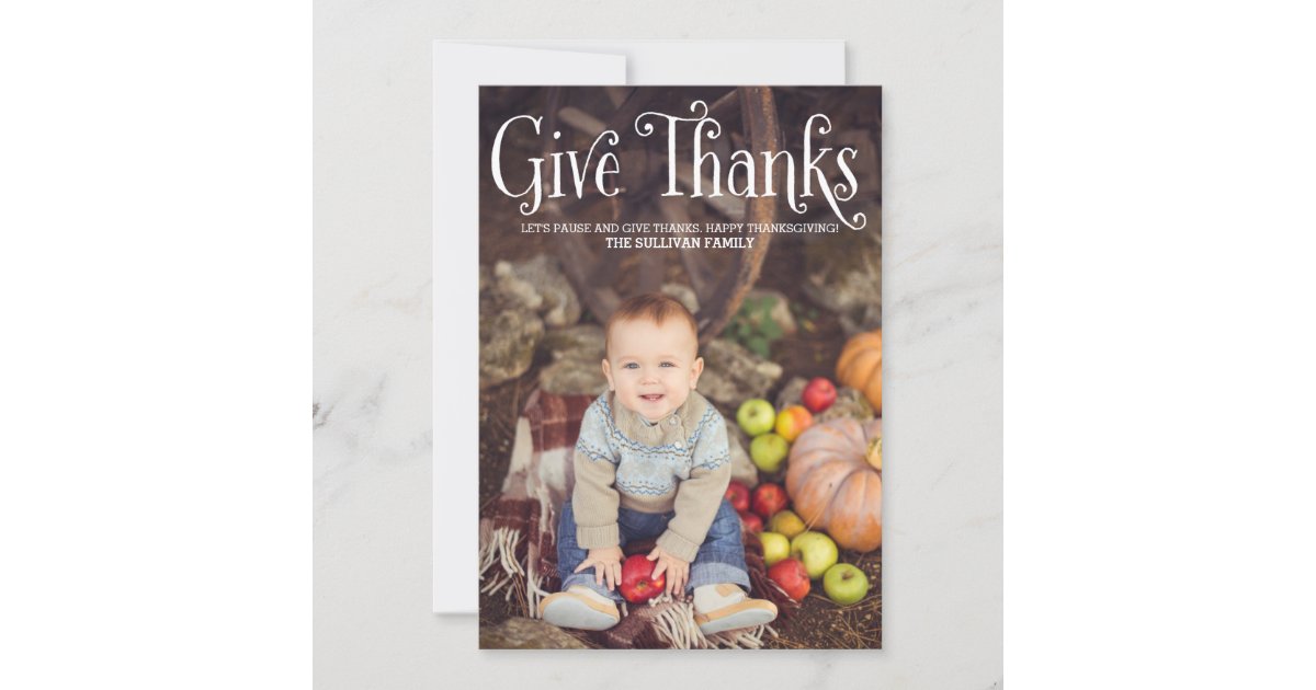 Fantasy Script Give Thanks Thanksgiving Photo Card | Zazzle