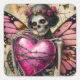 Fantasy Skeleton With Barbed Wire Heart Square Sticker | Zazzle