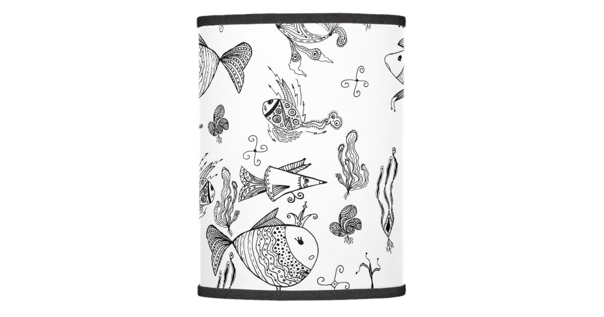 Fantasy sketched fishes creachers plants leaves se lamp shade | Zazzle