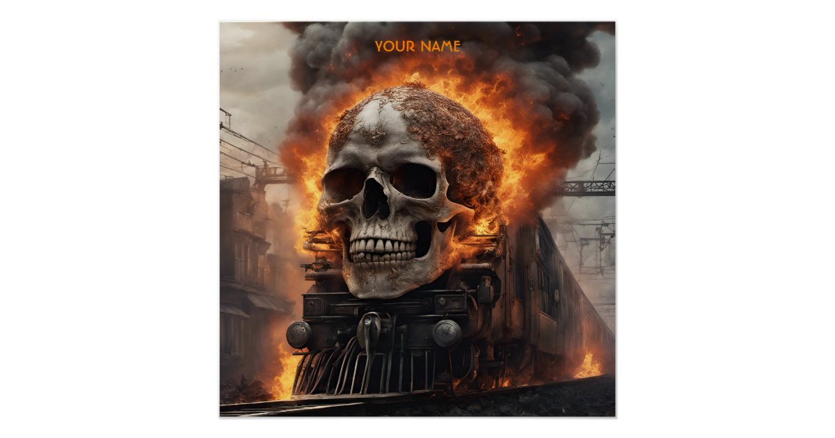 Fantasy Skull Train Flames Wreck Poster | Zazzle