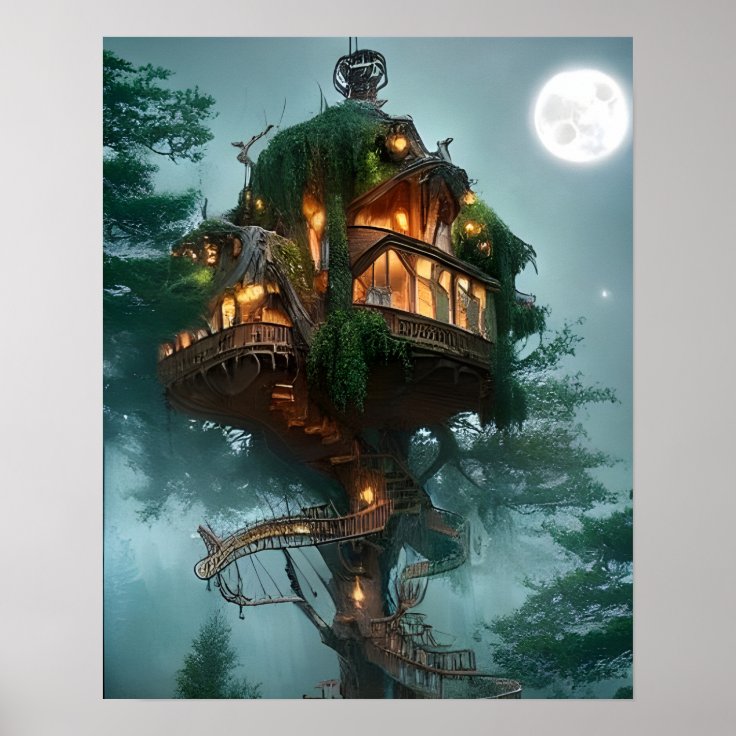 Fantasy Tree House Digital Artwork Poster | Zazzle