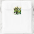 Fantasy watercolor Qilin in Green and Gold Square Sticker | Zazzle