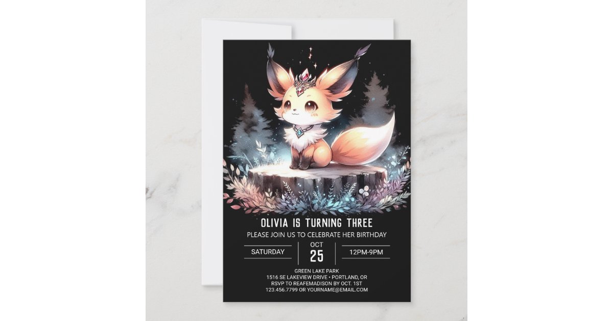 Fantasy Whimsy Fox Birthday digital Invitation | Zazzle