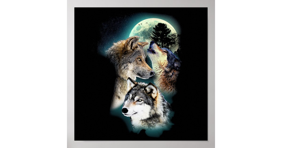 Fantasy Wolf Moon Mountain Poster | Zazzle