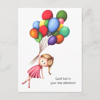 Farewell Girl with Colorful Balloons Personalized Postcard | Zazzle