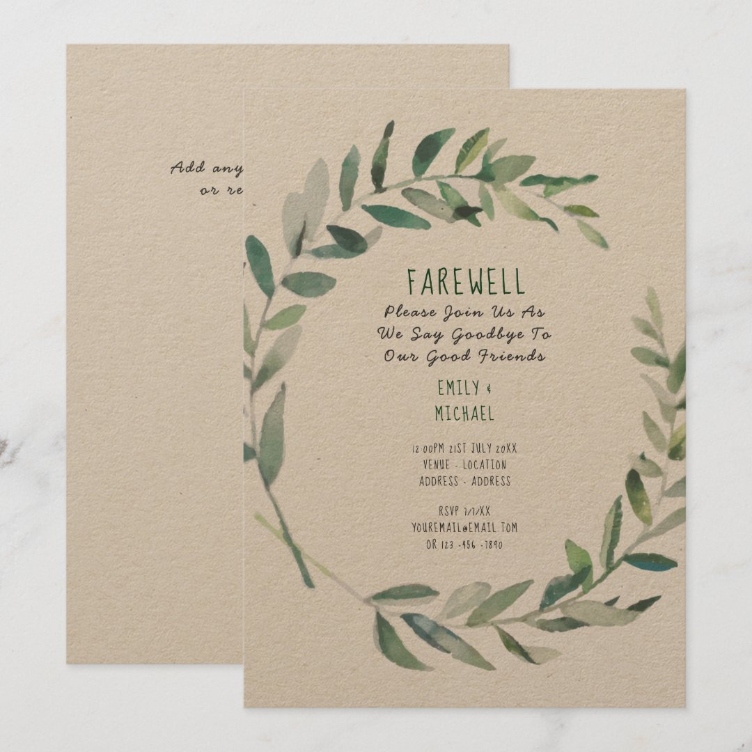 Farewell Leaving Party Invitation Kraft Rustic Art | Zazzle