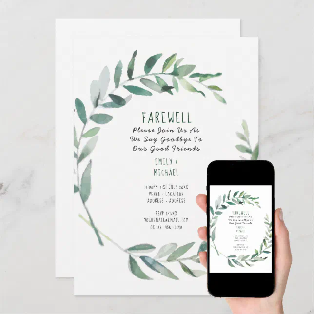 Farewell Leaving Party Invitation Olive Leaves | Zazzle