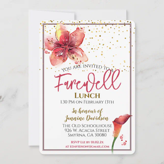 Farewell Lunch Floral Lily Invitation | Zazzle