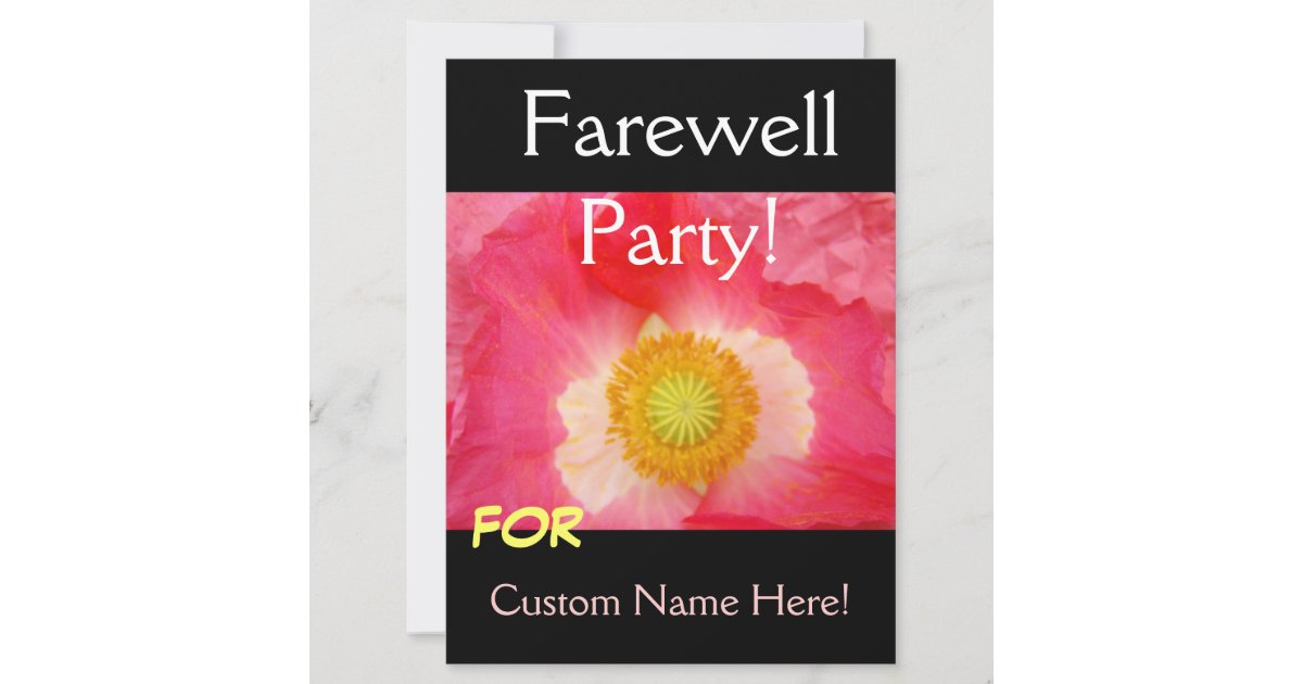 FAREWELL Party Invitations Cards Pink Poppy | Zazzle