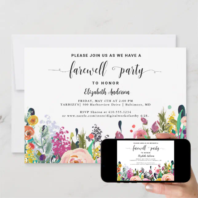 Farewell Party Send off Going Away Floral Photo Invitation | Zazzle