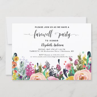 Farewell Party Send off Going Away Floral Photo Invitation | Zazzle