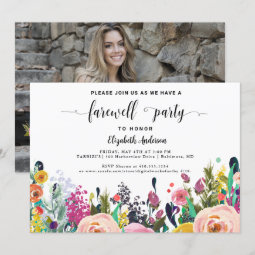 Farewell Party Send off Going Away Floral Photo Invitation | Zazzle