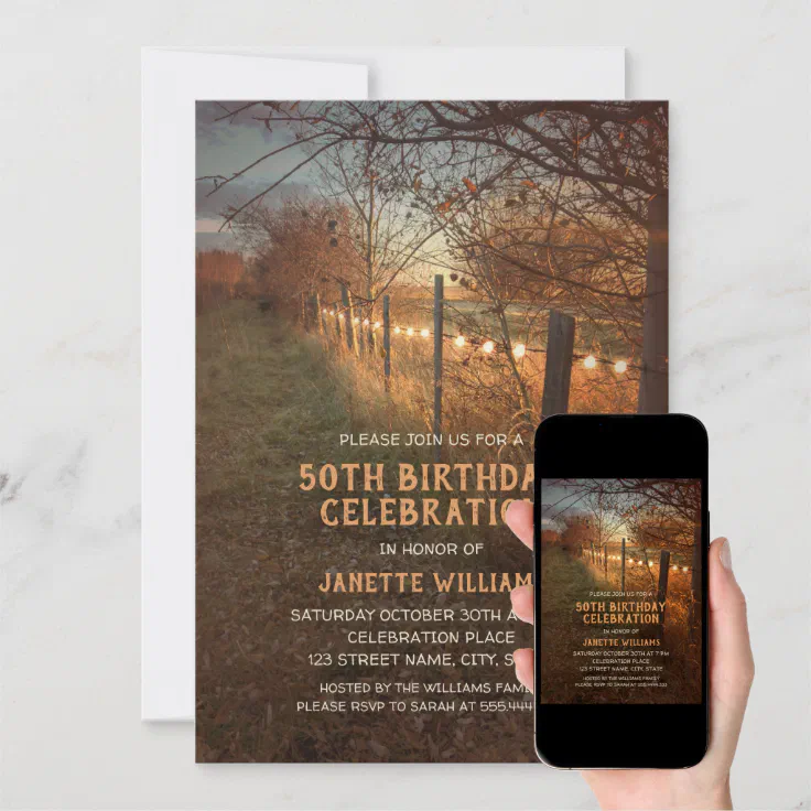Farm 50th Birthday Invitations Rustic Country Path | Zazzle