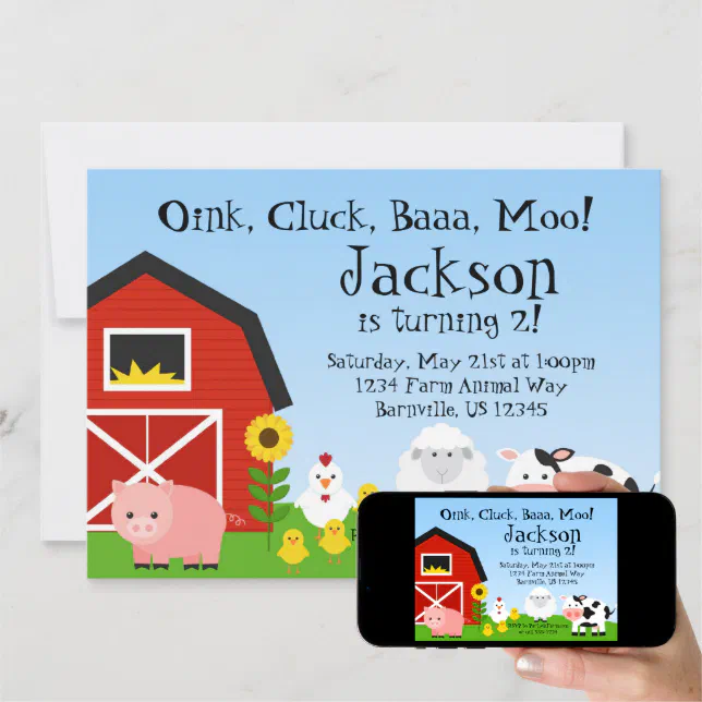 Farm Animal and Barn Birthday Party Invite | Zazzle