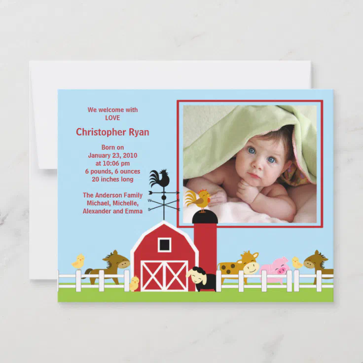 Farm Animal Baby Boy Birth Photo Announcement | Zazzle