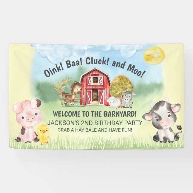 Farm Animal Barn Themed 2nd Birthday Banner | Zazzle