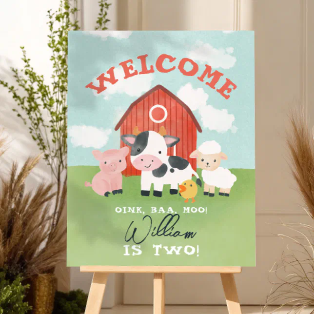 Farm Animal Barnyard 2nd Birthday Welcome Sign | Zazzle