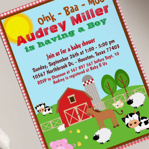 Farm Animal Barnyard Baby Shower Invitation | Zazzle