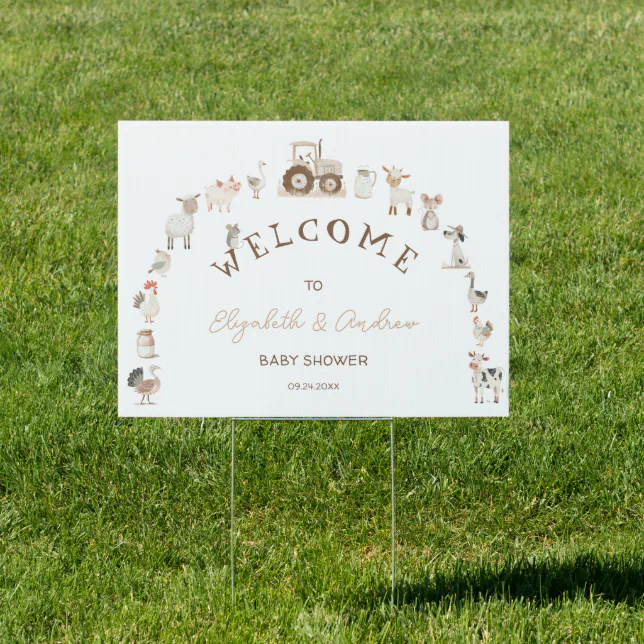 Farm Animal Barnyard Baby Shower Welcome Yard Sign | Zazzle