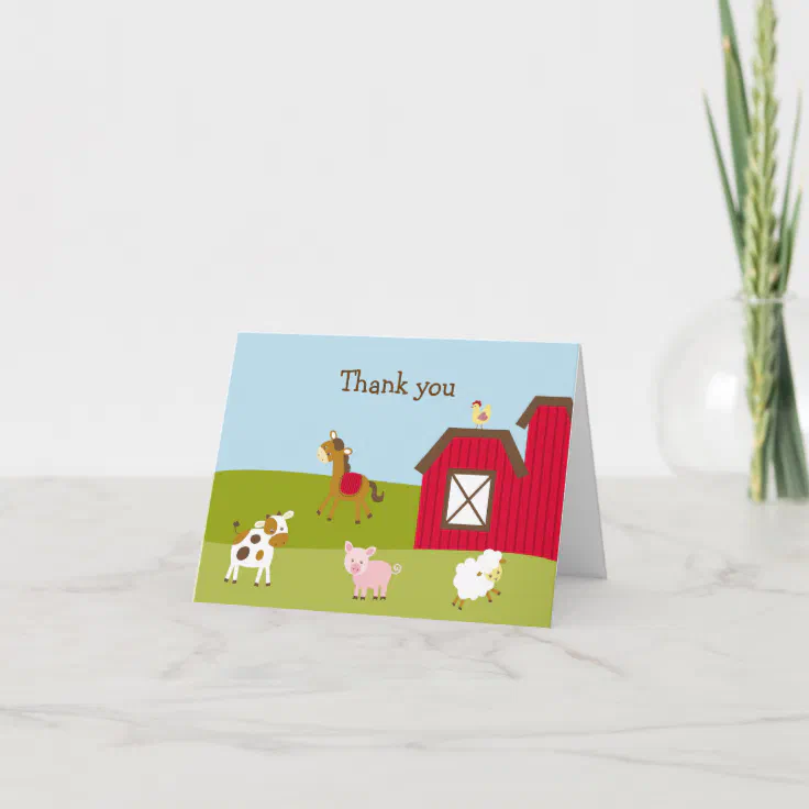 Farm Animal Barnyard Thank You Note Cards | Zazzle