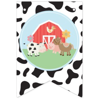 Farm animal birthday cow print bunting banner | Zazzle