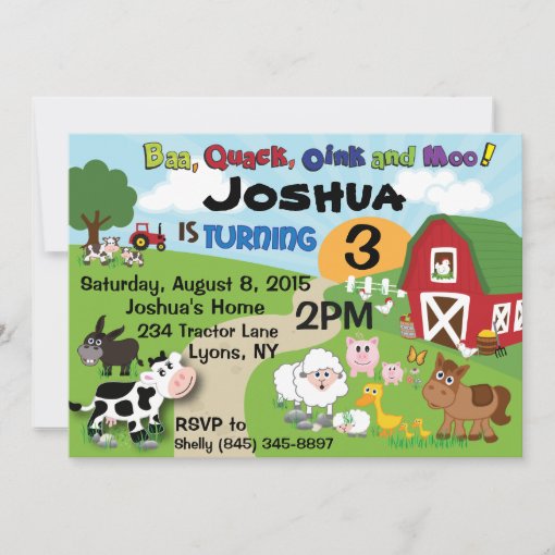 Farm Animal Children's Invitation | Zazzle