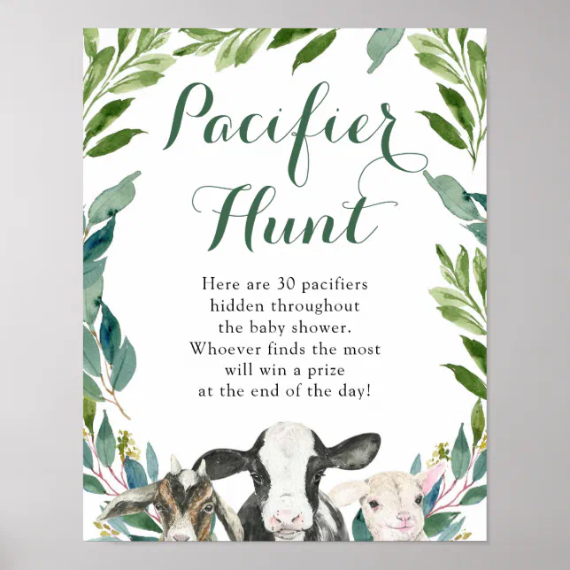 Farm Animal Greenery Boy Pacifier Hunt Poster | Zazzle
