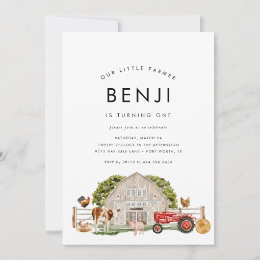 Farm Animal Kids Farmer 1st Birthday Party Invitation | Zazzle