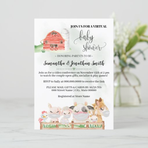 Farm animal Virtual Baby Shower social distance Invitation | Zazzle