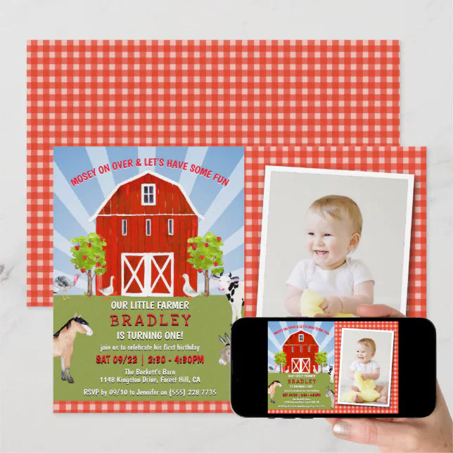 Farm Animals 1st Birthday Photo Invitation | Zazzle