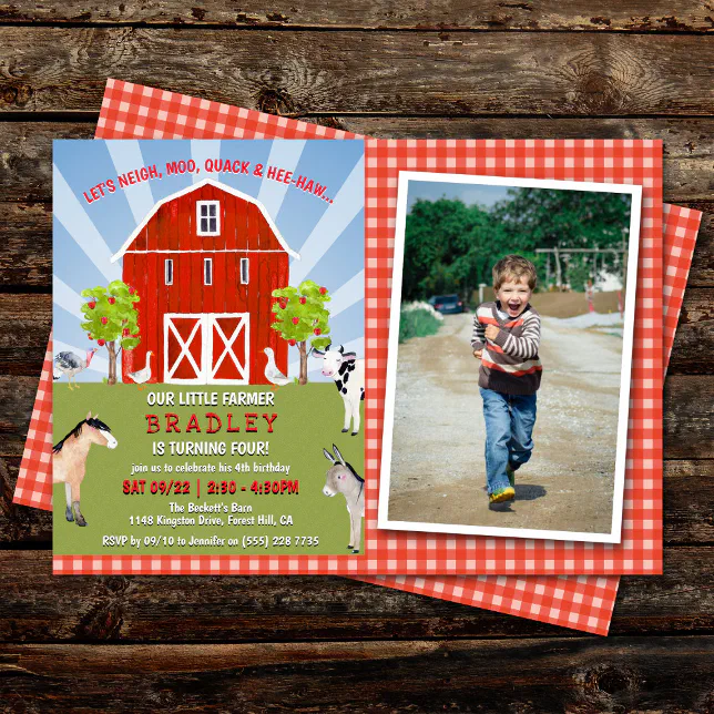 Farm Animals 4th Birthday Photo Invitation | Zazzle