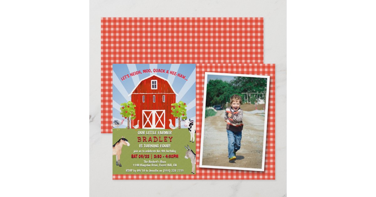 Farm Animals 4th Birthday Photo Invitation | Zazzle