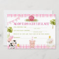 Farm animals adoption certificate birthday card | Zazzle