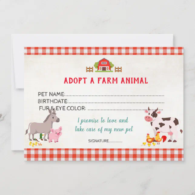 Farm animals adoption certificate template | Zazzle