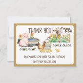Farm Animals and Noises Kids Birthday Thank You Card | Zazzle