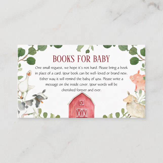 Farm Animals Baby Shower Books for Baby Business Card | Zazzle