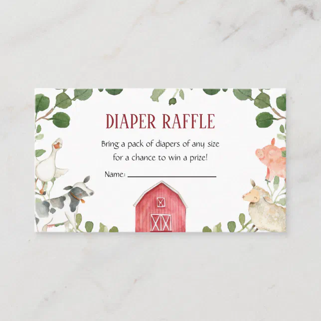 Farm Animals Baby Shower Diaper Raffle Business Card | Zazzle