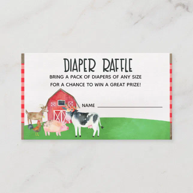 Farm Animals Baby Shower Diaper Raffle Card Insert | Zazzle