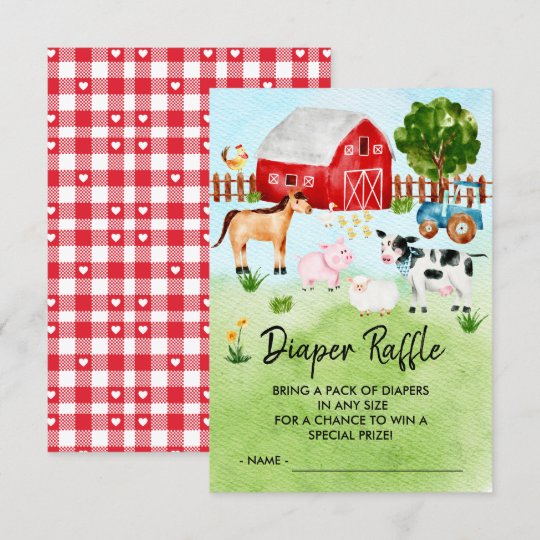 Farm Animals Baby Shower Diaper Raffle Ticket | Zazzle.com