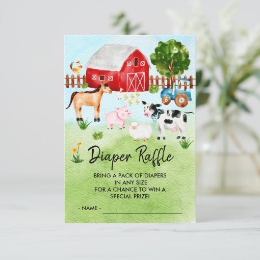 Farm Animals Baby Shower Diaper Raffle Ticket | Zazzle