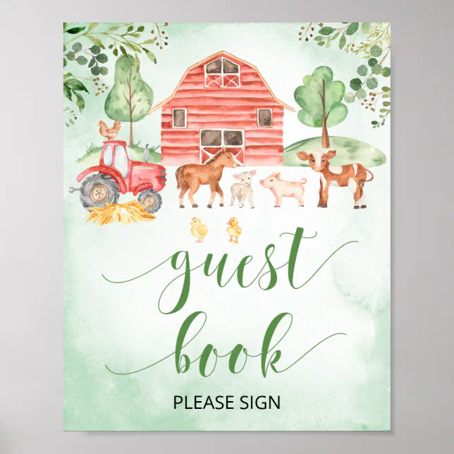 Farm animals baby shower guest book sign | Zazzle