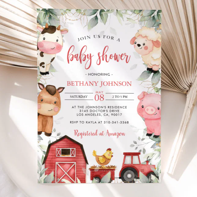 Farm Animals Baby Shower Invitation | Zazzle